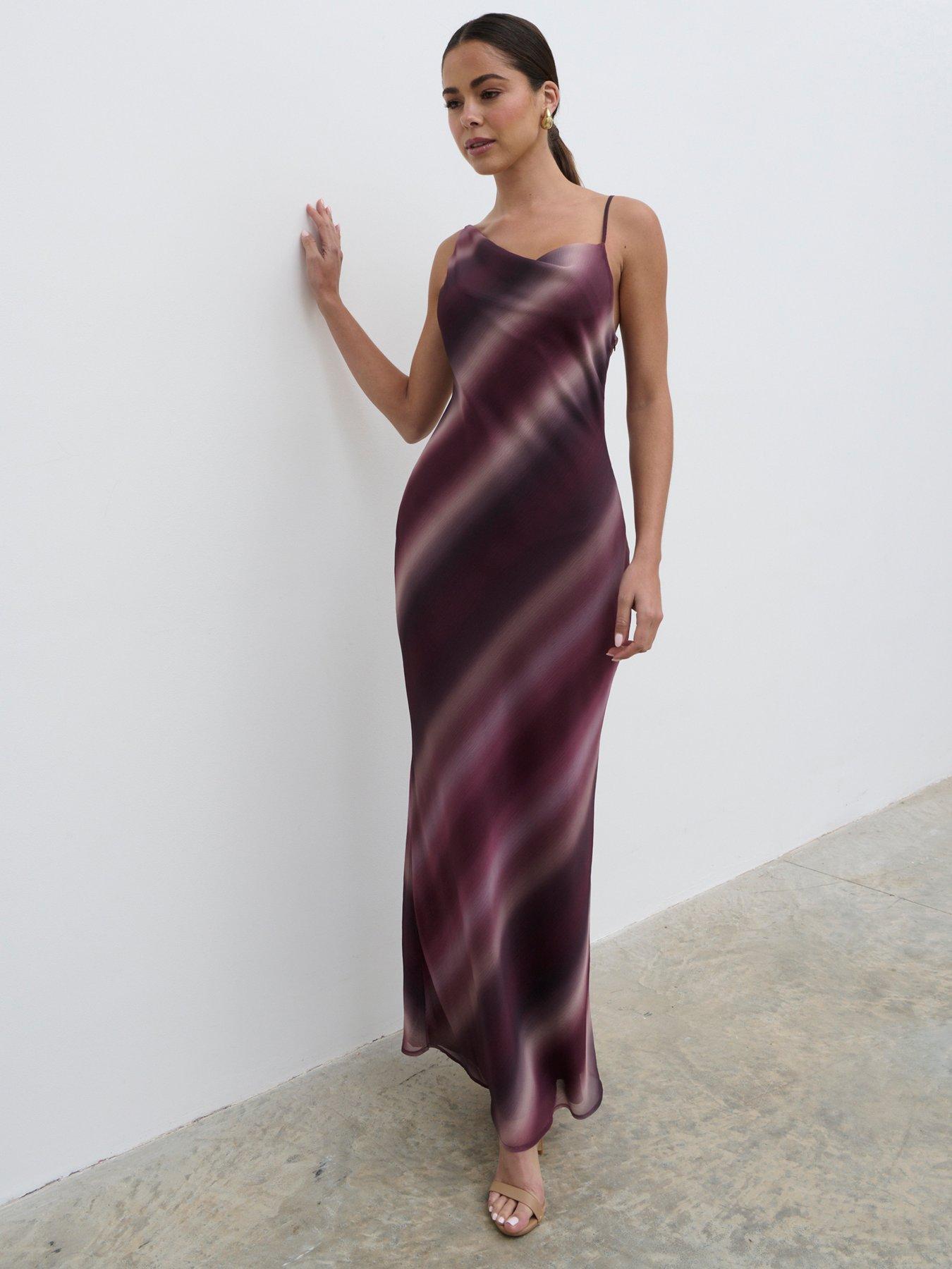 Pretty Lavish Keisha Asymmetric Cowl Maxi Dress - Wine - Red | Very