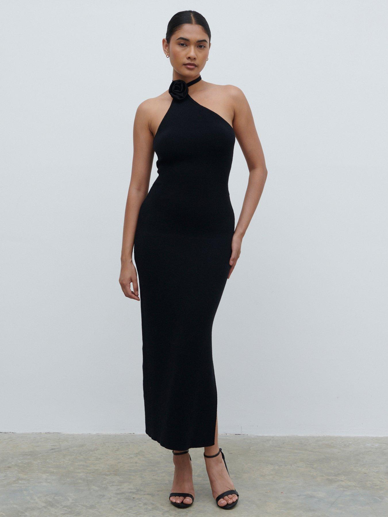 Pretty Lavish Amaya Corsage Knit Midaxi Dress - Black | Very