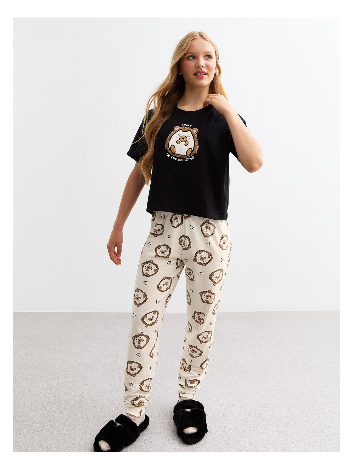 New Look 915 Girls Black Hedgehog Print Jersey Pyjama Set | Very