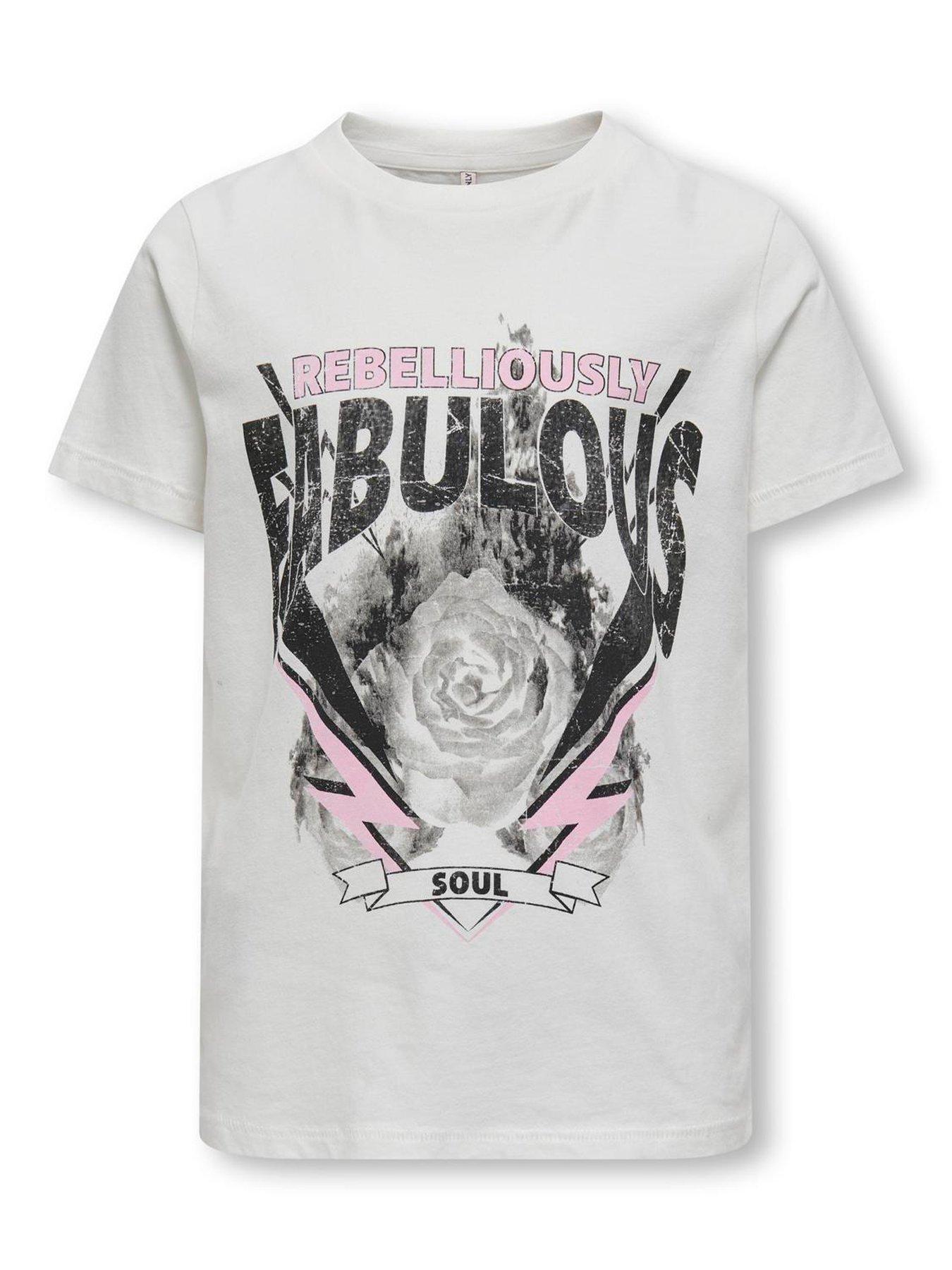 Only Kids Girls Rebelliously Fabulous Short Sleeve T-Shirt - Cloud ...