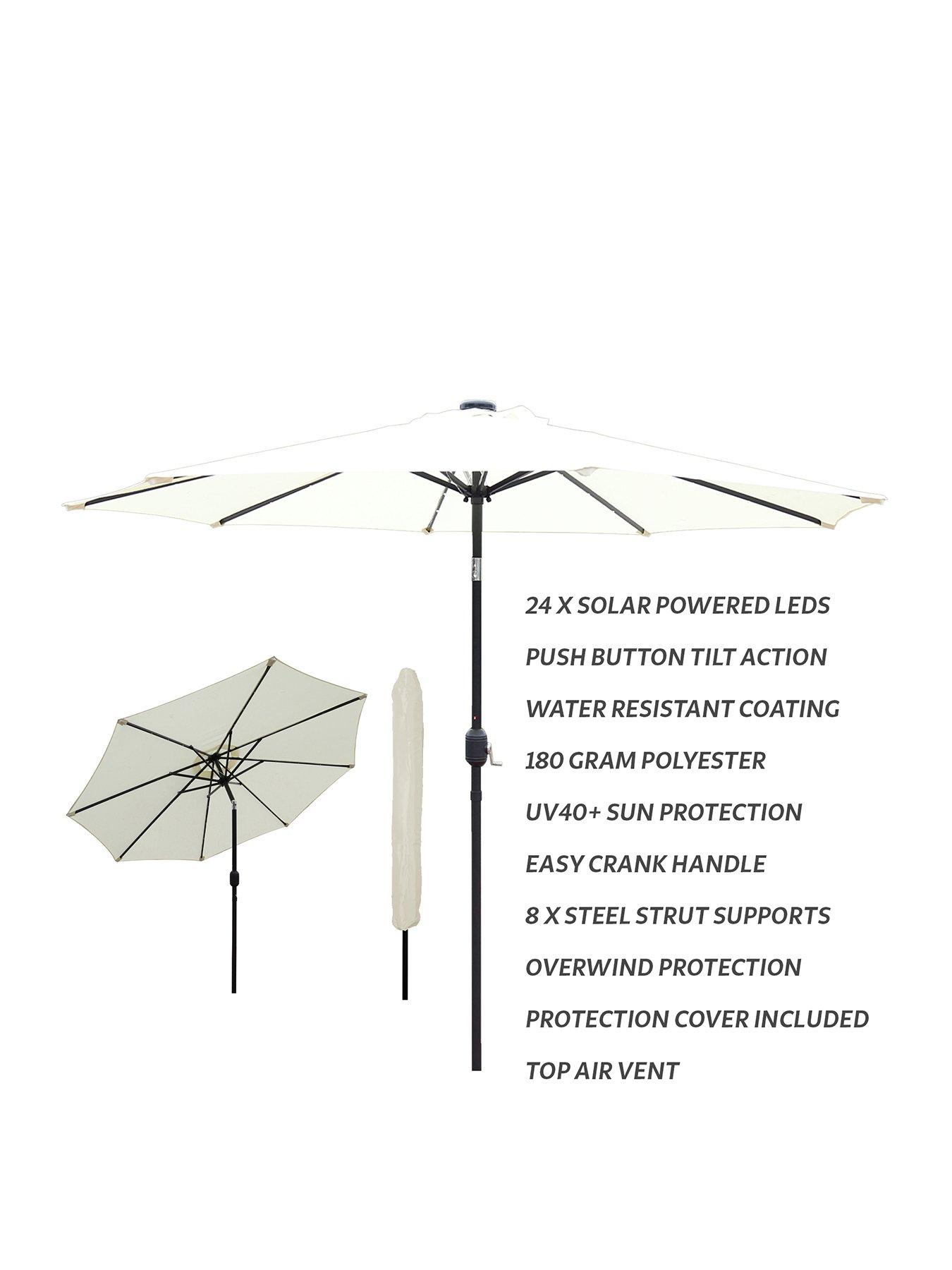 Glamhaus Solar LED Tilting Cream Garden Parasol Umbrella 2.7M | Very