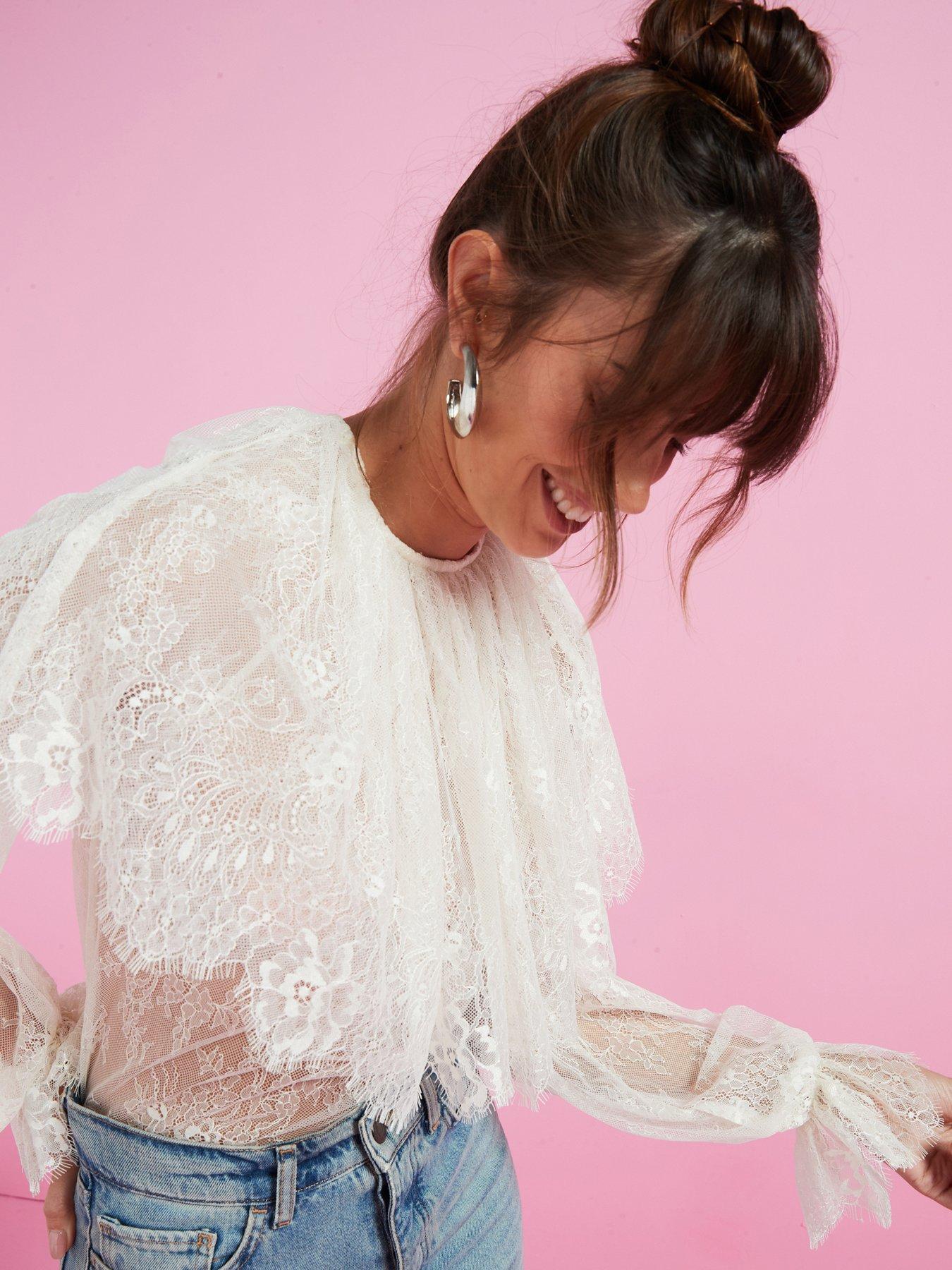 V by Very Lace Frill Yoke Blouse - Cream | Very