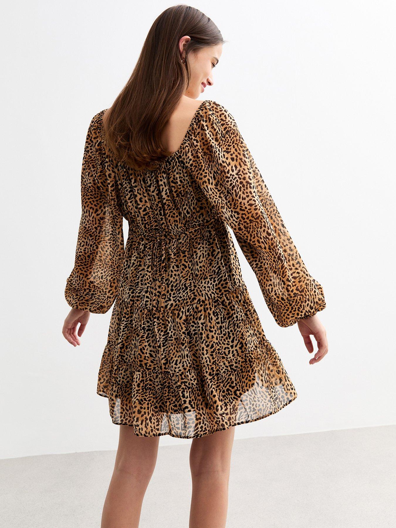New Look Chiffon Leopard Print Mini Smock Dress - Brown | Very