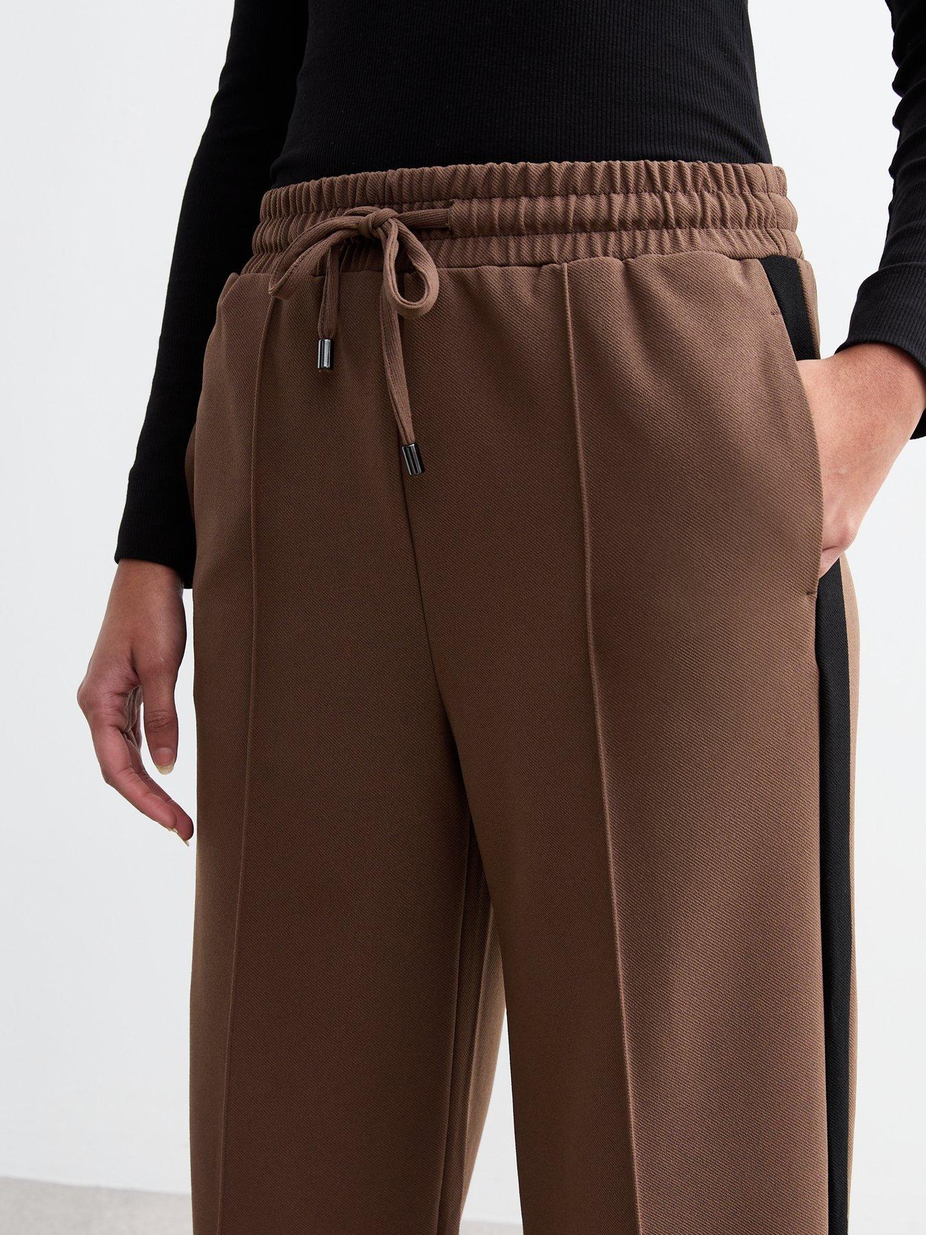 New Look Stripe Trimmed Tailored Wide Leg Joggers - Brown | Very