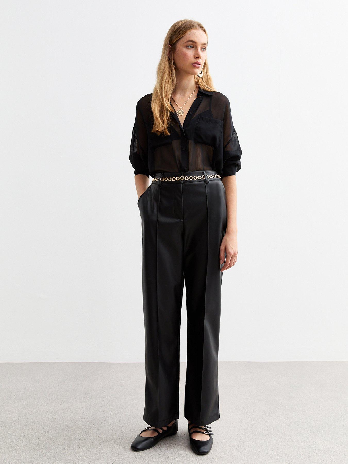 New Look Leather-Look Pintuck Wide Leg Tailored Trousers - Black | Very