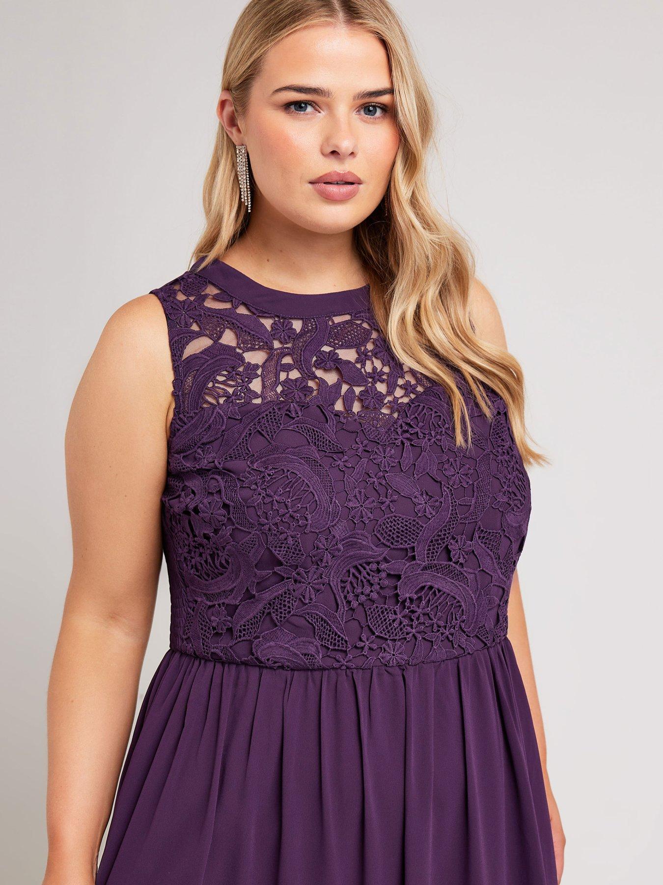 Yours Curve Lace Front Maxi Dress - Purple | Very