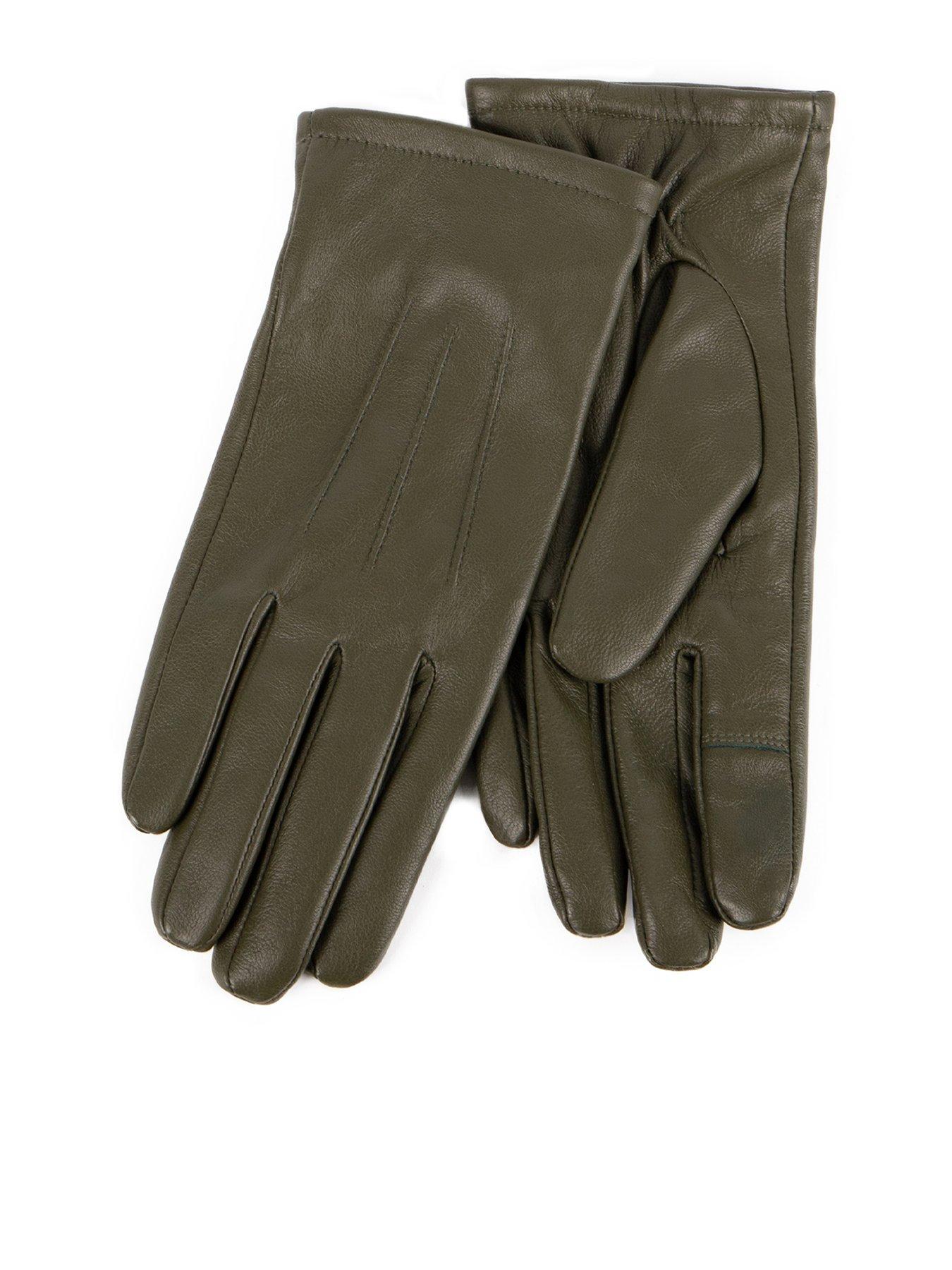 Isotoner 3 Point ST Leather Gloves Khaki