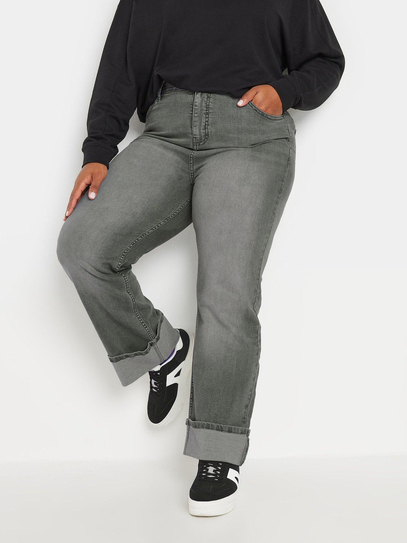 Yours Curve Fold Over Hem Wide Leg Jean - Grey | Very