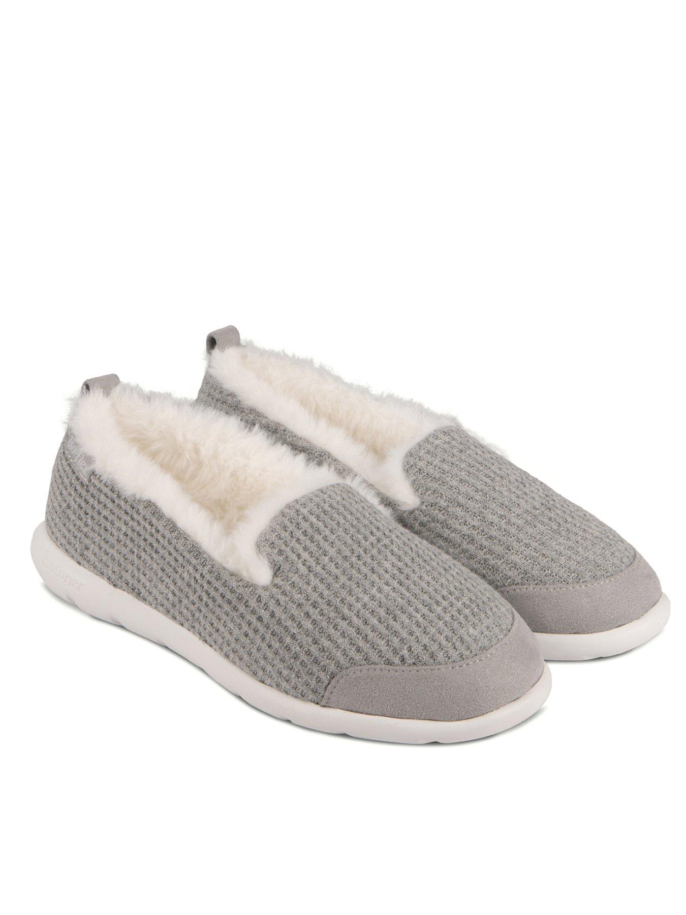 TOTES Isotoner Isoflex Waffle Full Back Slippers - Grey | Very