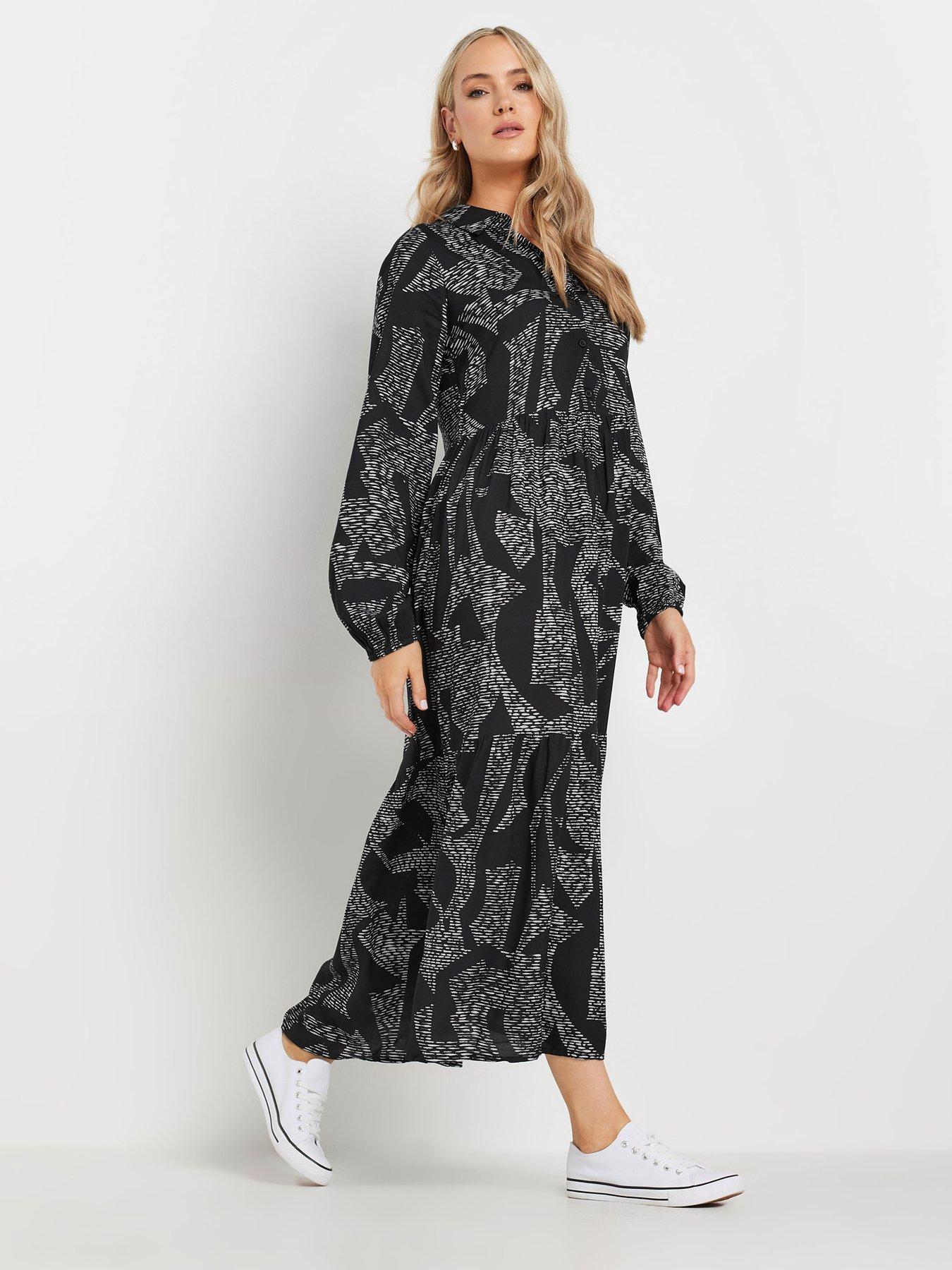 Long Tall Sally Tall Dash Long Sleeve Tiered Smock Dress - Black | Very ...