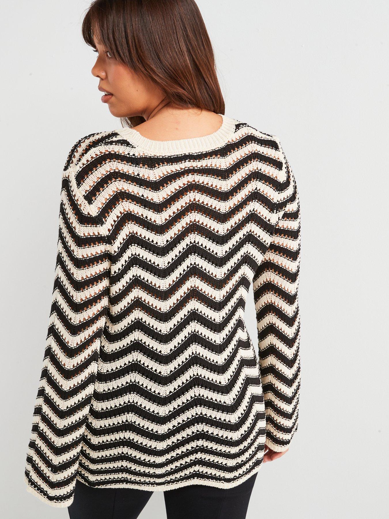 V by Very Curve Chevron Fluted Sleeve Jumper - Black | Very