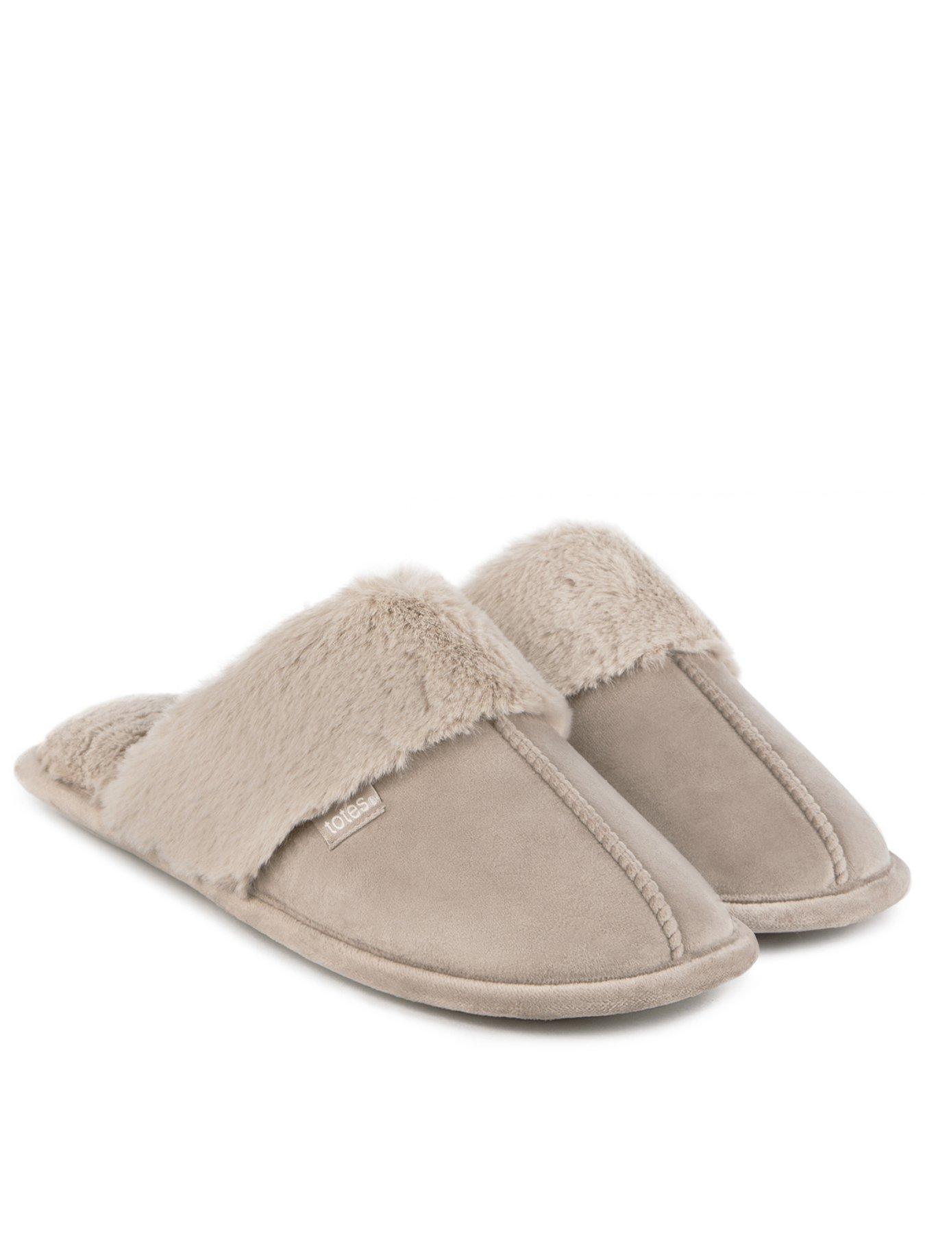 TOTES Velour Mule Slippers - Taupe | Very