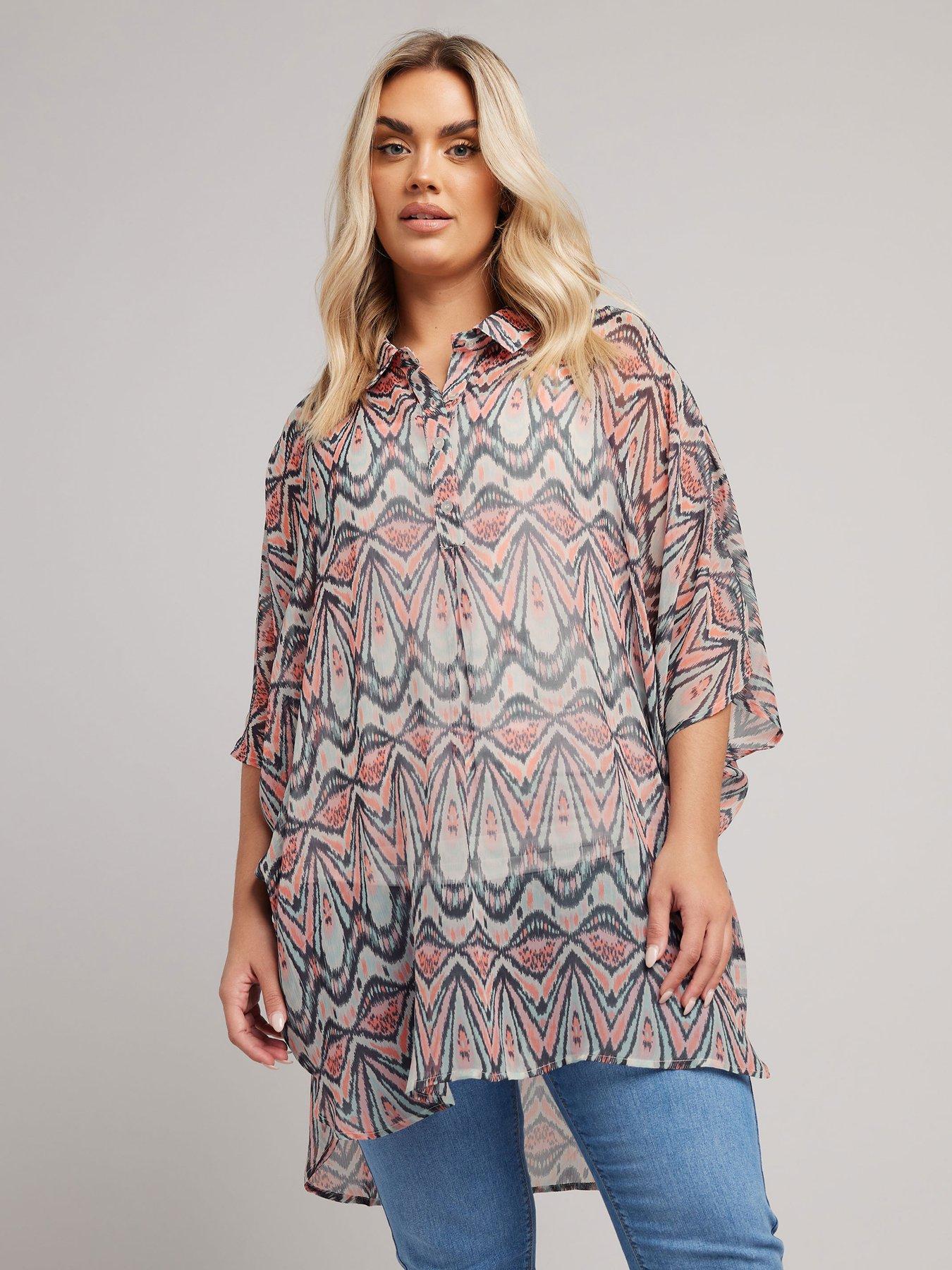 Yours Curve Over Head Sheer Shirt - Blue | Very