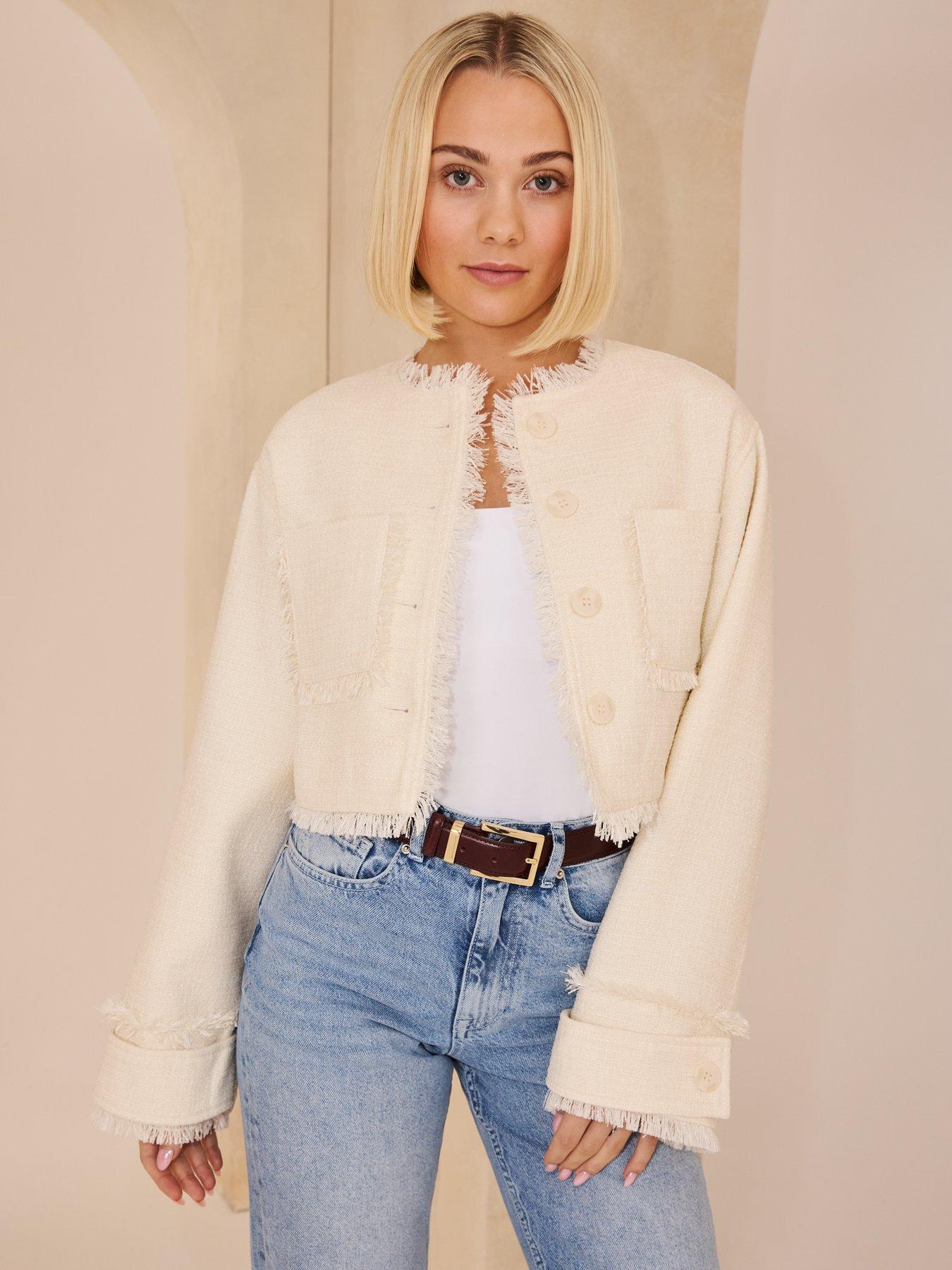 Michelle Keegan Fringe Collarless Jacket - Beige | Very