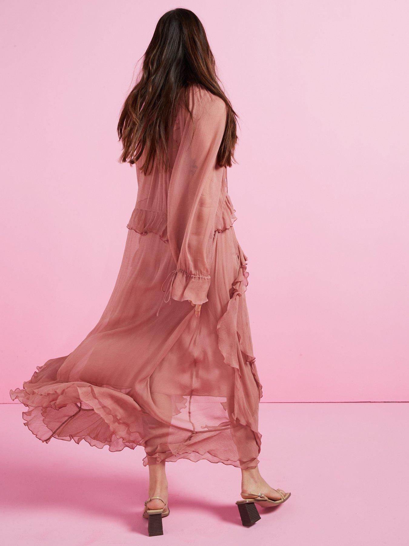 Mango Chiffon Ruffle Maxi Dress - Dusky Pink | Very