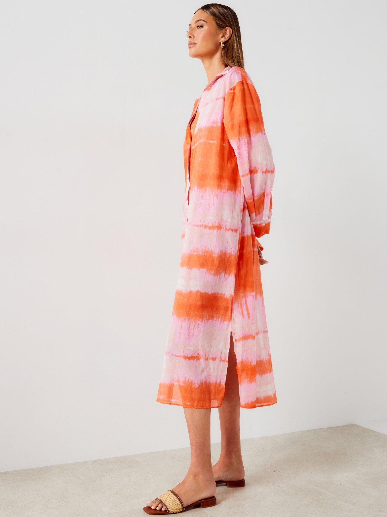 Mango Tie Dye Longline Shirt Dress Cover Up - Orange | Very