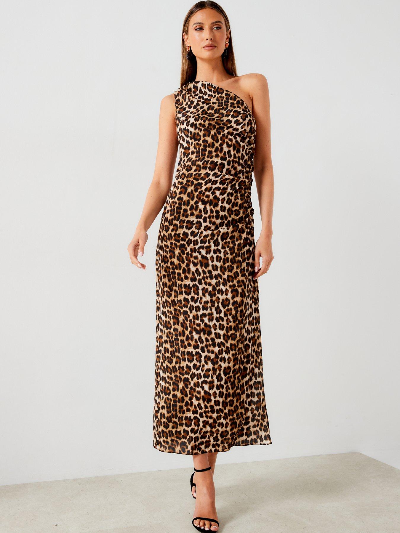 Mango Leopard One Shoulder Maxi Dress - Brown | Very