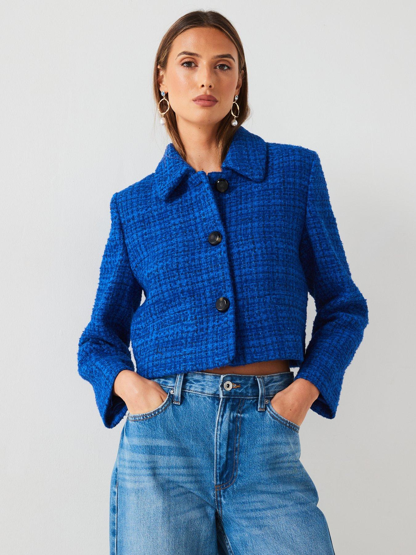 Mango Boucle Check Tailored Jacket - Blue | Very