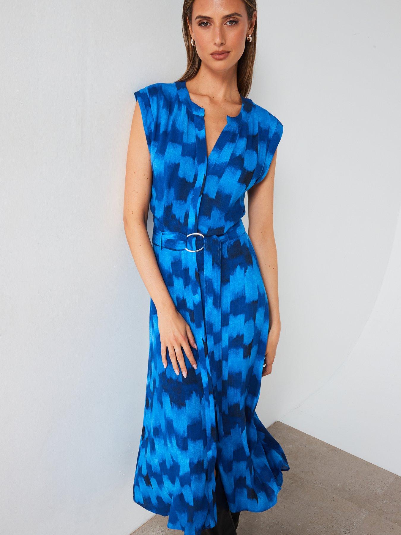 Mango Belted Printed Midi Dress - Blue | Very