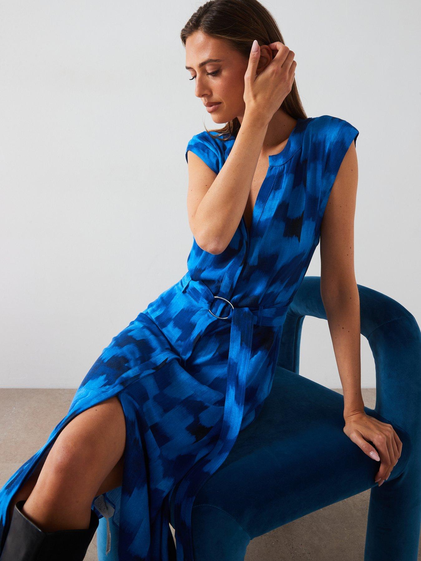 Mango Belted Printed Midi Dress - Blue | Very