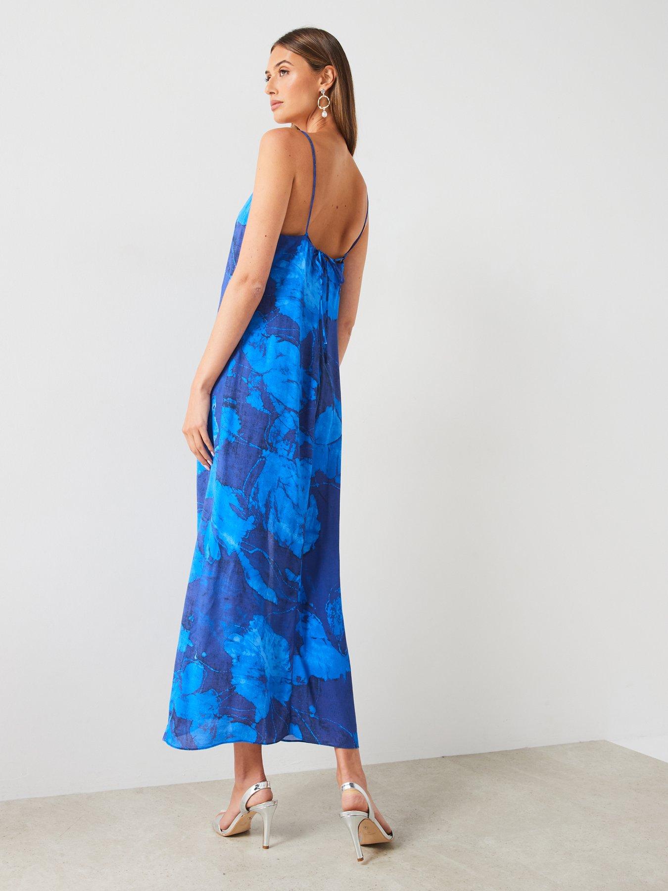 Mango Side Split Floral Midaxi Dress - Blue | Very