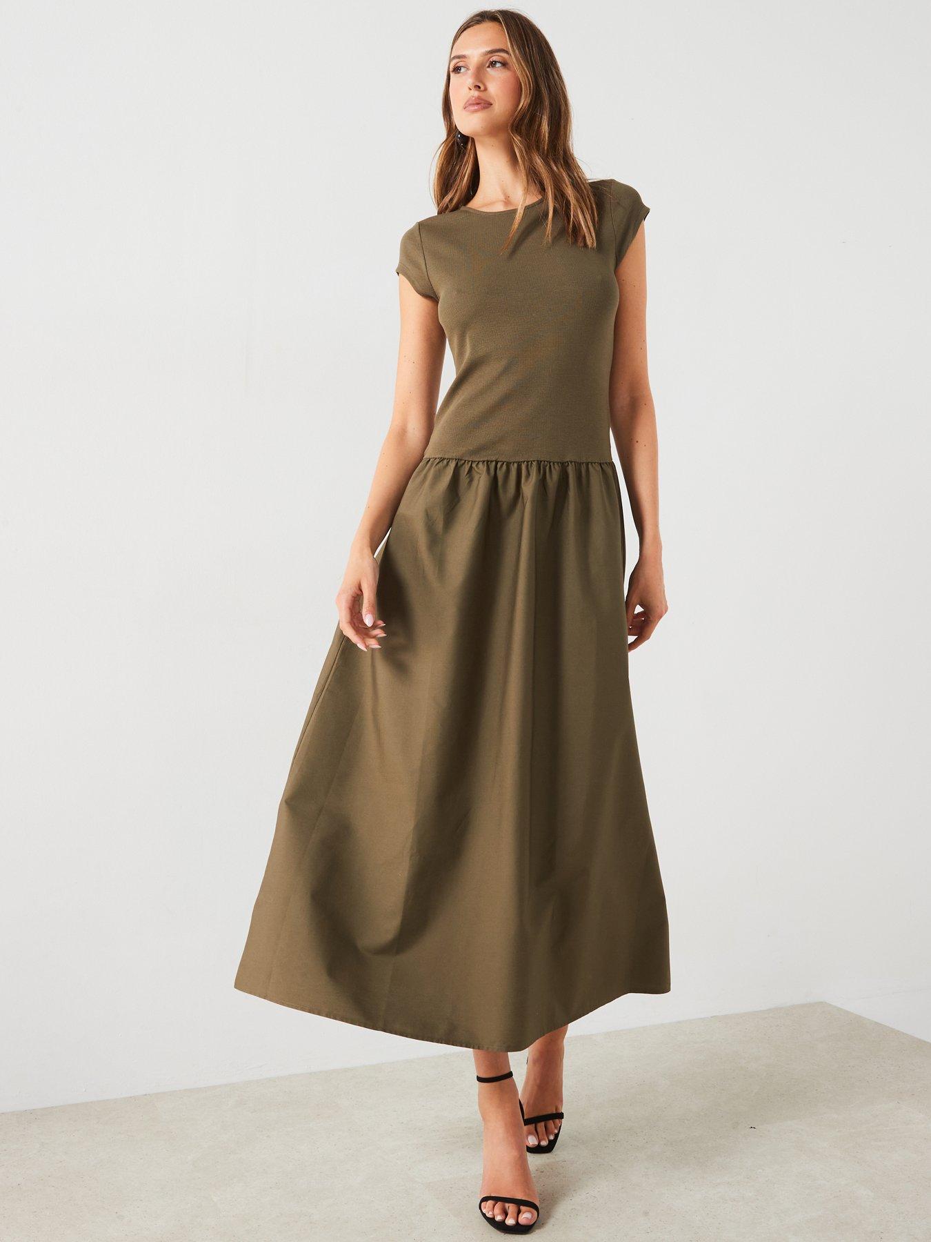 Mango A Line Midi Dress - Khaki | Very