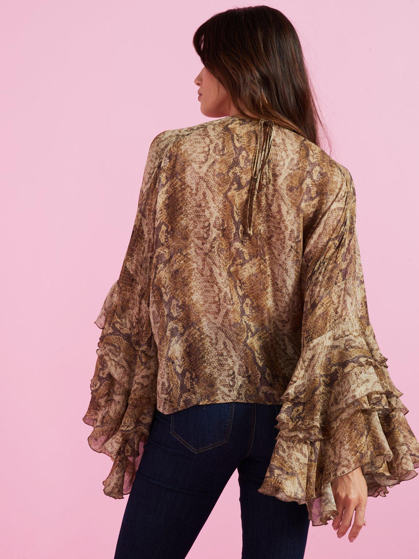 Mango Snake Print Ruffle Blouse - Brown/ Animal Print | Very