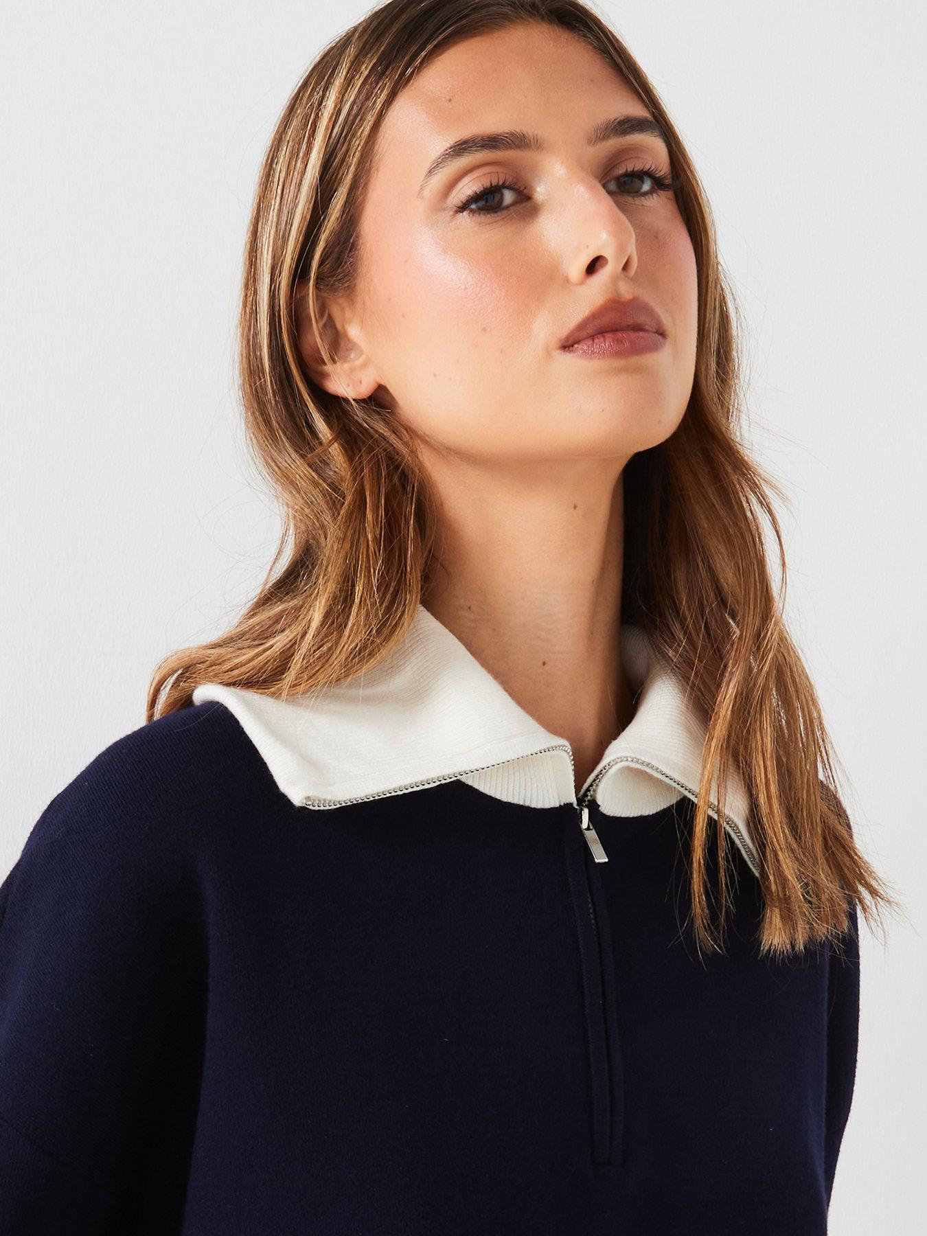 Mango 1/4 Zip Collar Jumper - Navy | Very