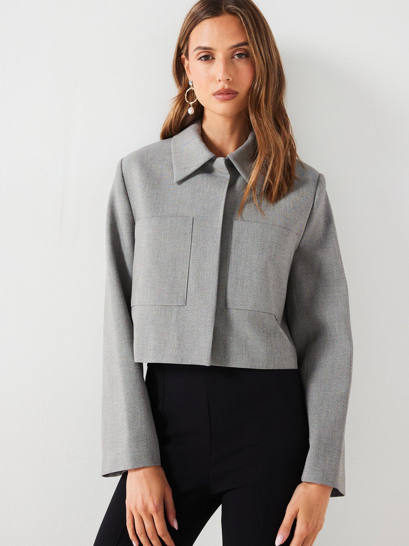 Mango Cropped Collar Jacket - Grey | Very
