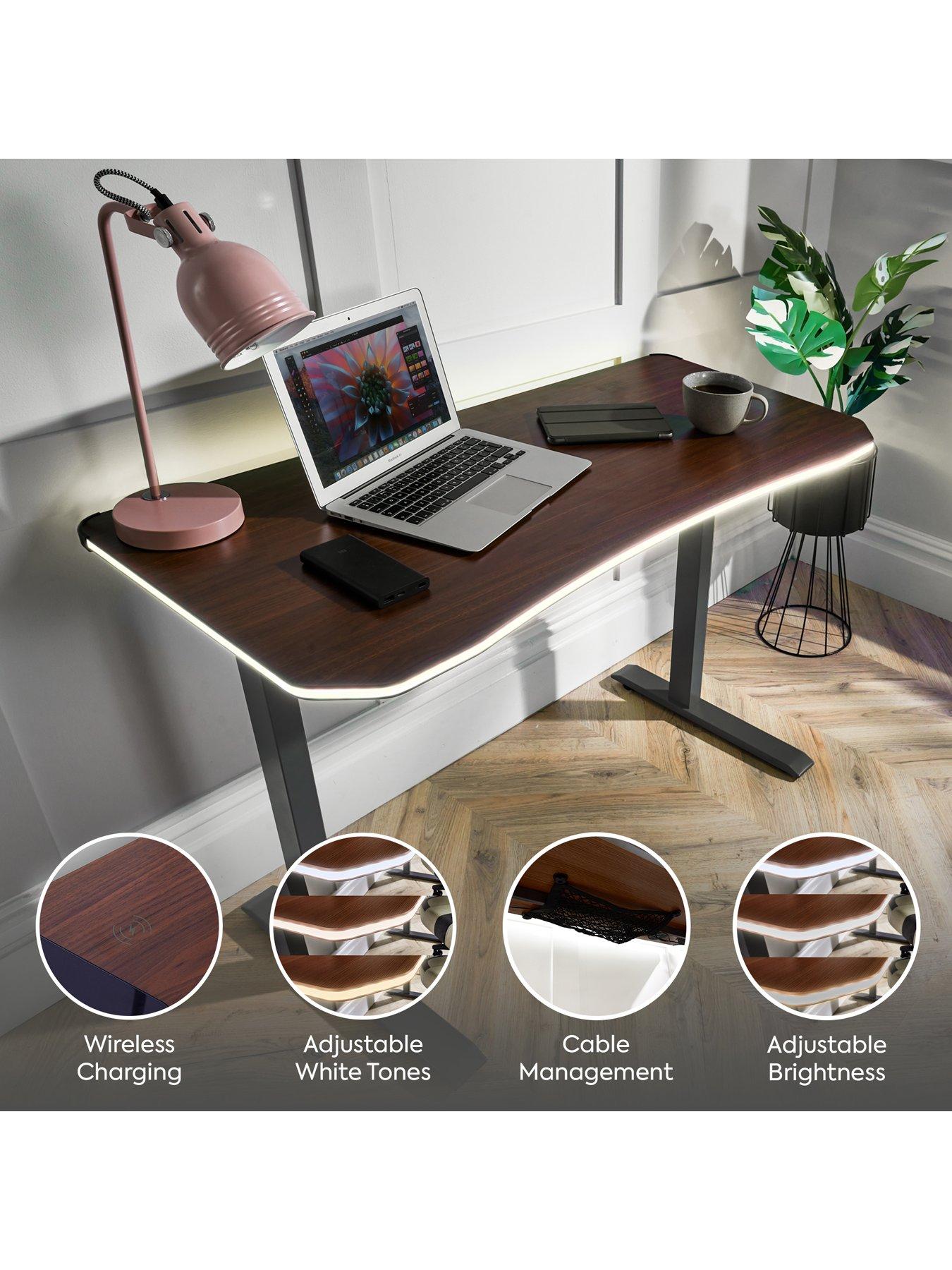 XR Living Oka Office Desk with LED Lights & Wireless Charging - Compact ...