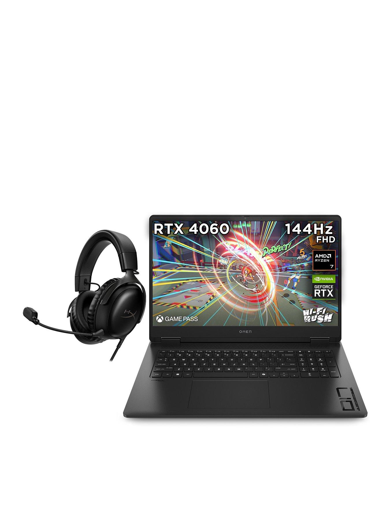 HP OMEN 17-db0017na Gaming Laptop with Hyper X Cloud III Wired Headset- RTX 4060 - AMD Ryzen 7 ...