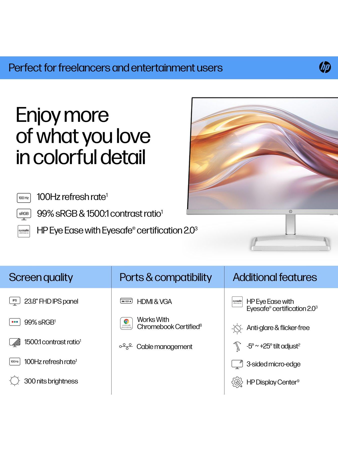 HP Series 5 - 524sf Monitor - 24in IPS Full HD - 100hz - Silver/Black ...