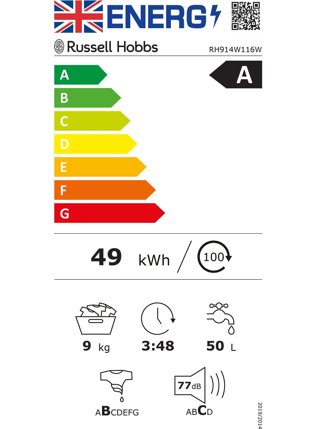 Russell Hobbs RH914W116W 16 Series 9kg Wash, 1400 Spin Washing Machine ...