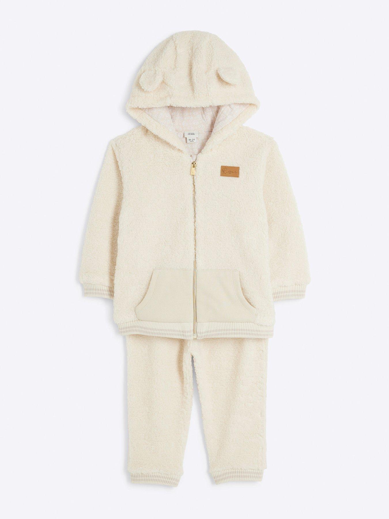 River Island Baby Baby Boys Borg Bear Hoodie Set - Beige | Very