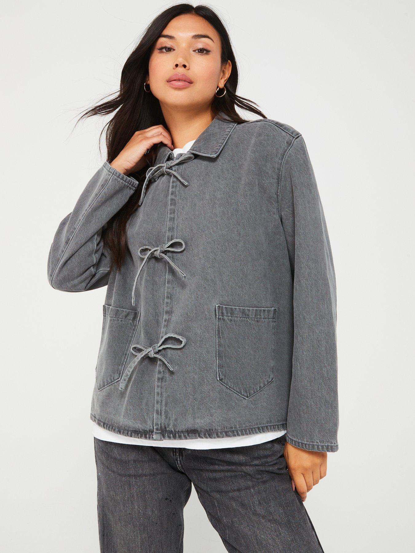 Only Thille Tie Front Denim Jacket - Grey | Very
