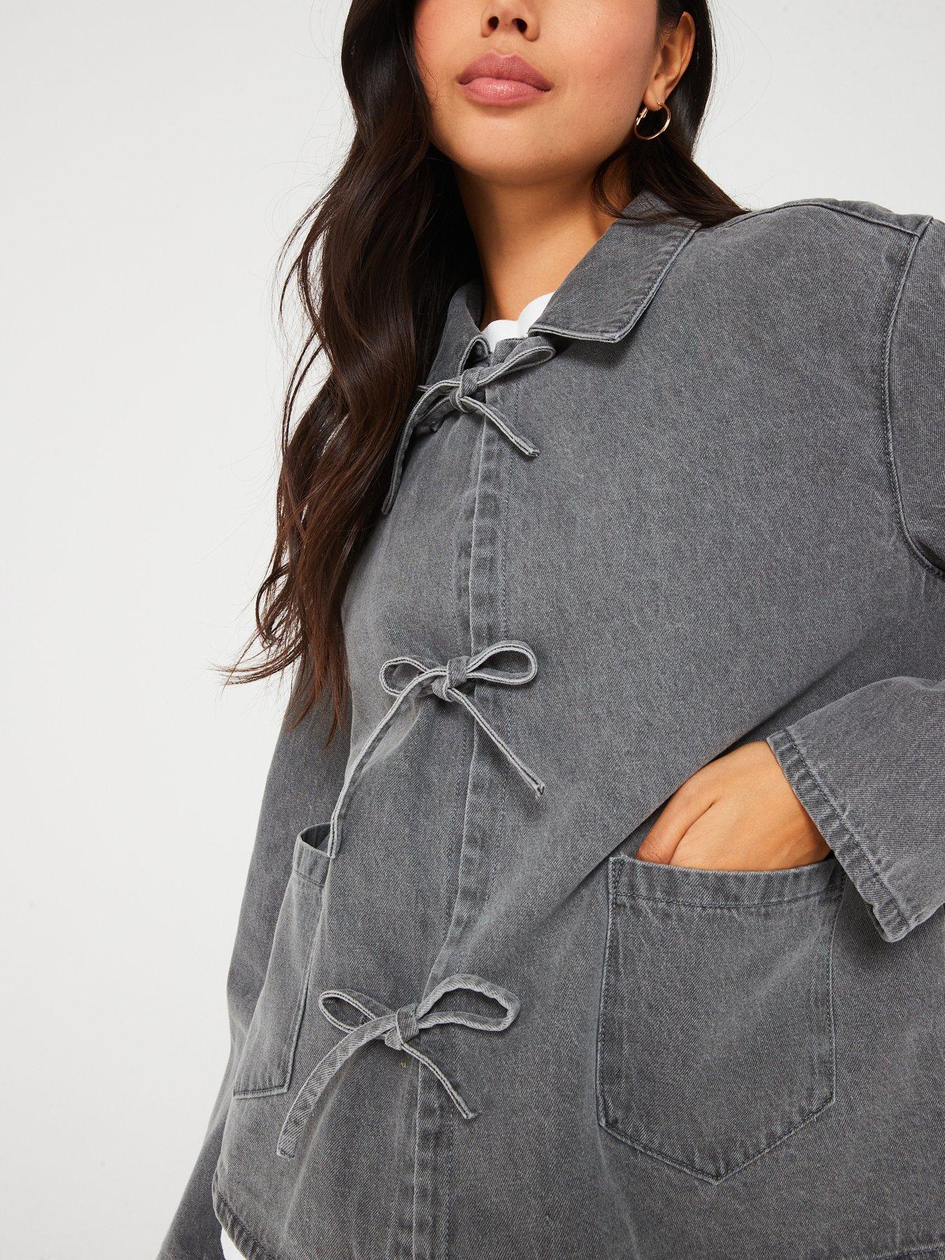 Only Thille Tie Front Denim Jacket - Grey | Very