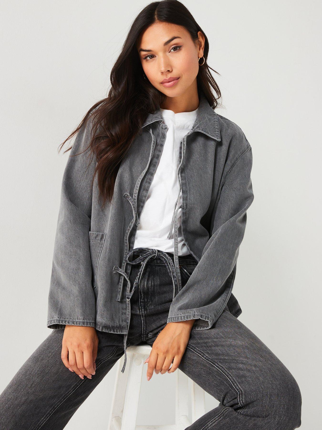 Only Thille Tie Front Denim Jacket - Grey | Very