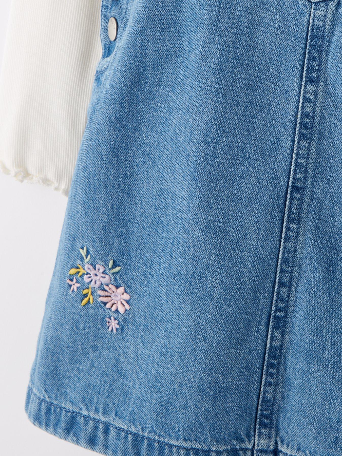 Mini V by Very Girls Frill Shoulder Denim Pinny & Long Sleeve T-Shirt ...