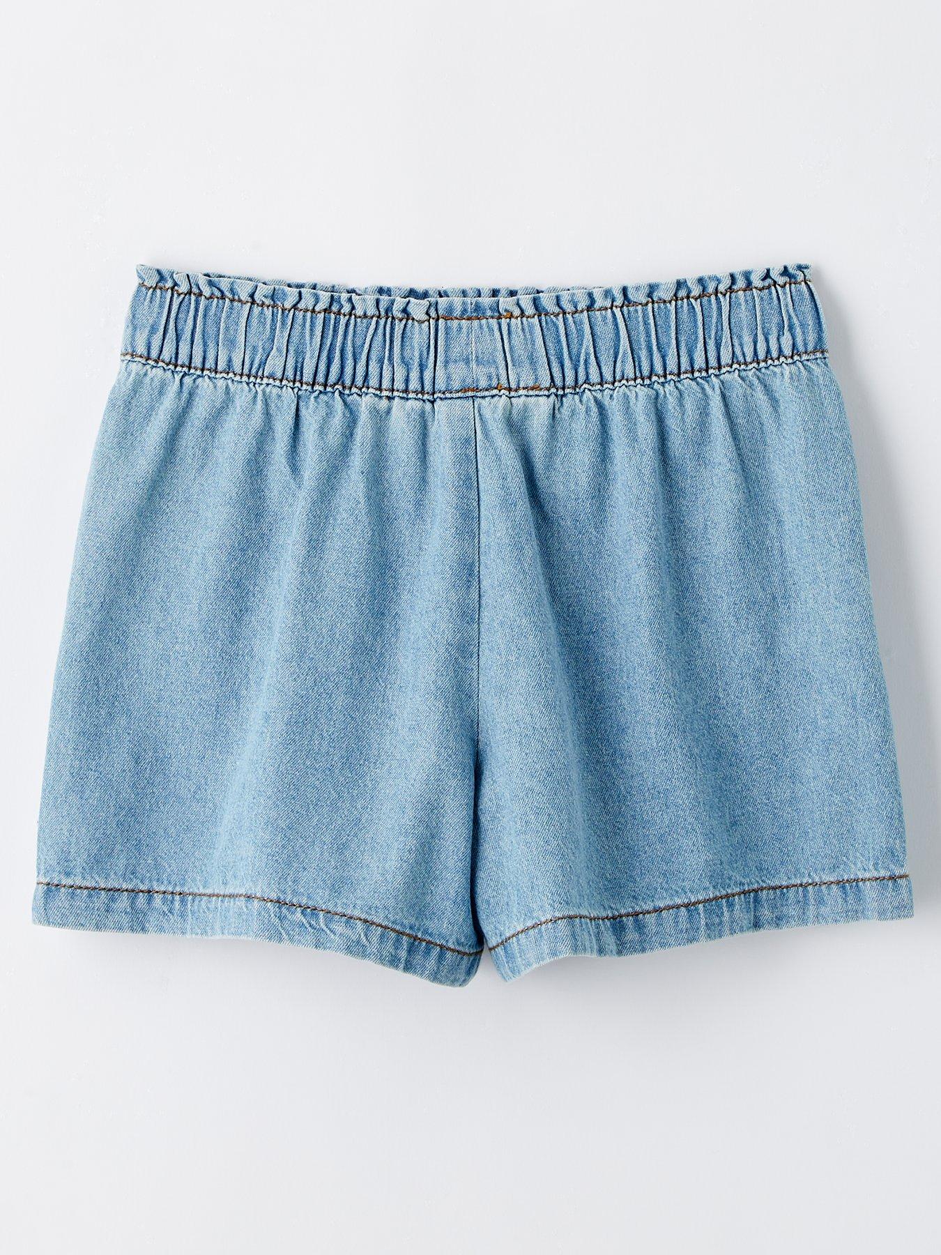 Mini V by Very Girls Embroidered Paperbag Denim Shorts - Blue | Very