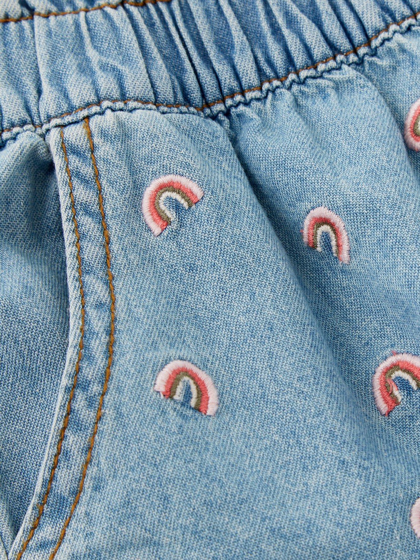 Mini V by Very Girls Embroidered Paperbag Denim Shorts - Blue | Very