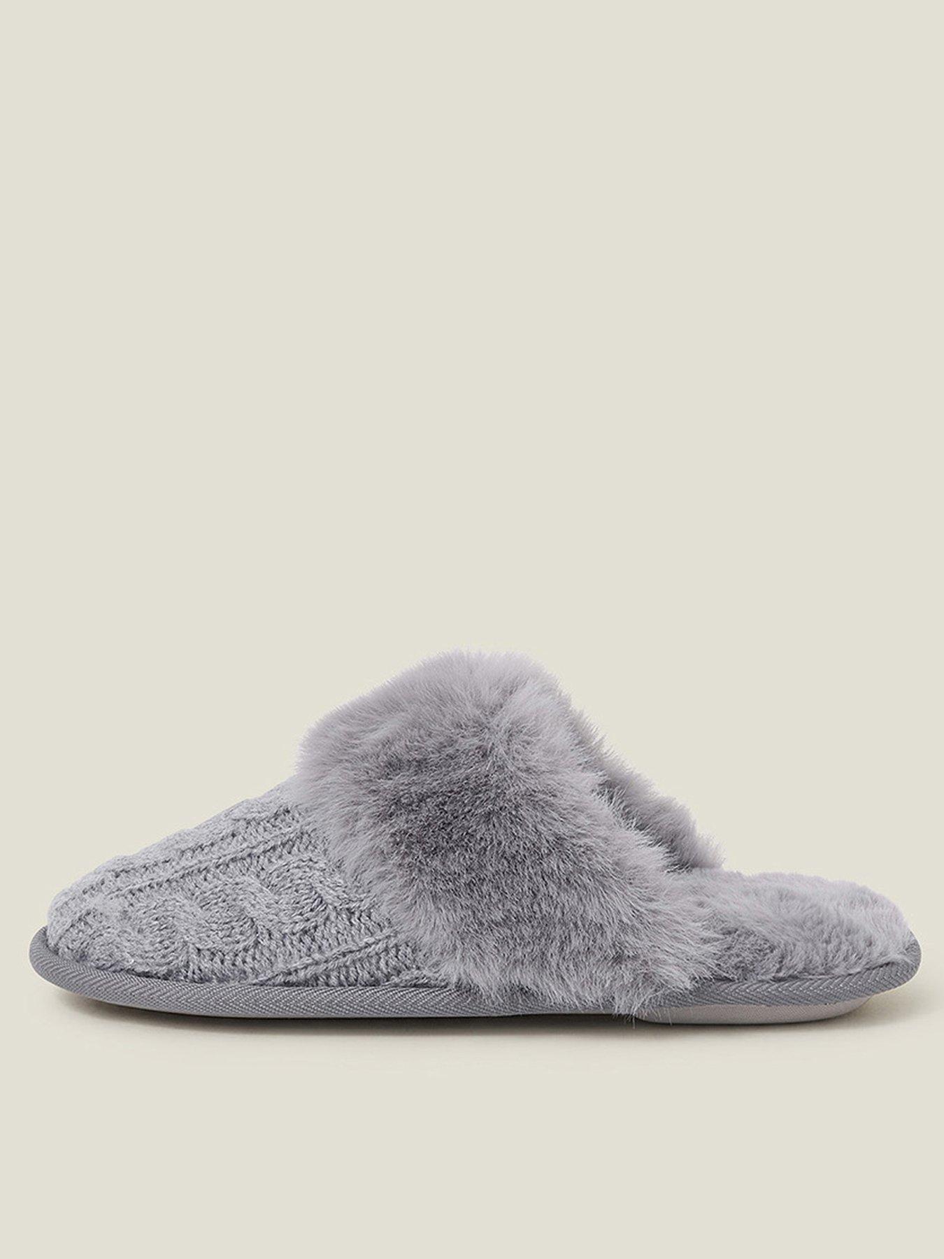 Accessorize Cable Knitted Mule Slippers - Grey | Very