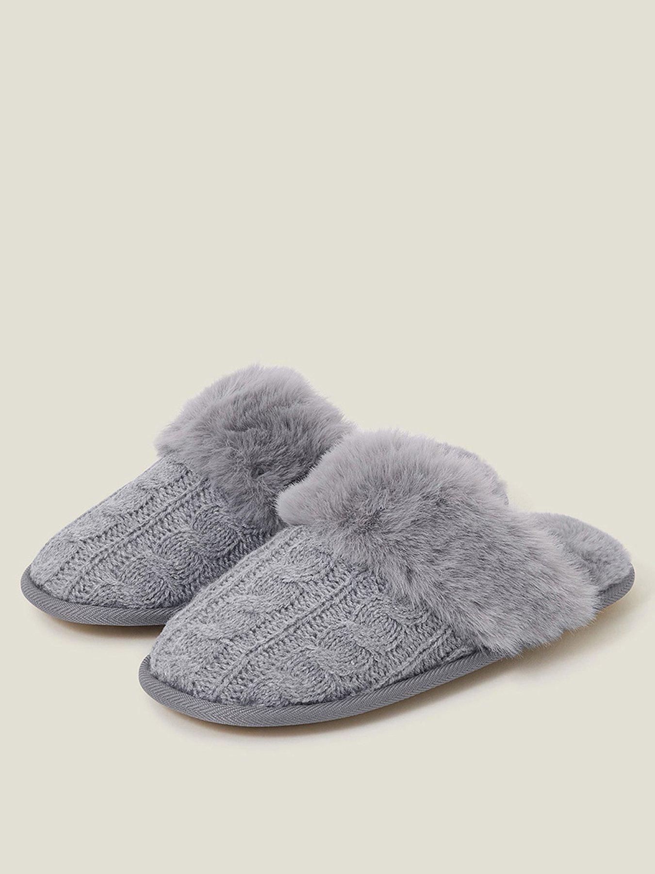 Accessorize Cable Knitted Mule Slippers - Grey | Very