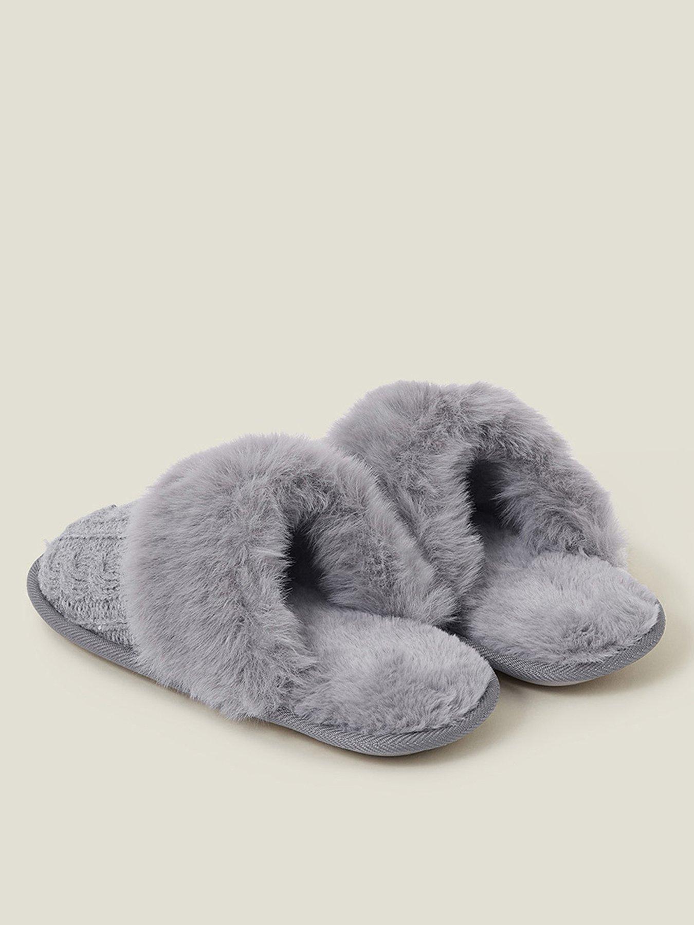 Accessorize Cable Knitted Mule Slippers - Grey | Very