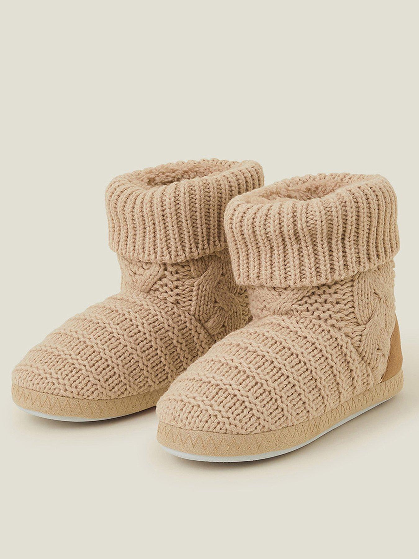 Accessorize Chunky Cable Boot Slippers - Brown | Very