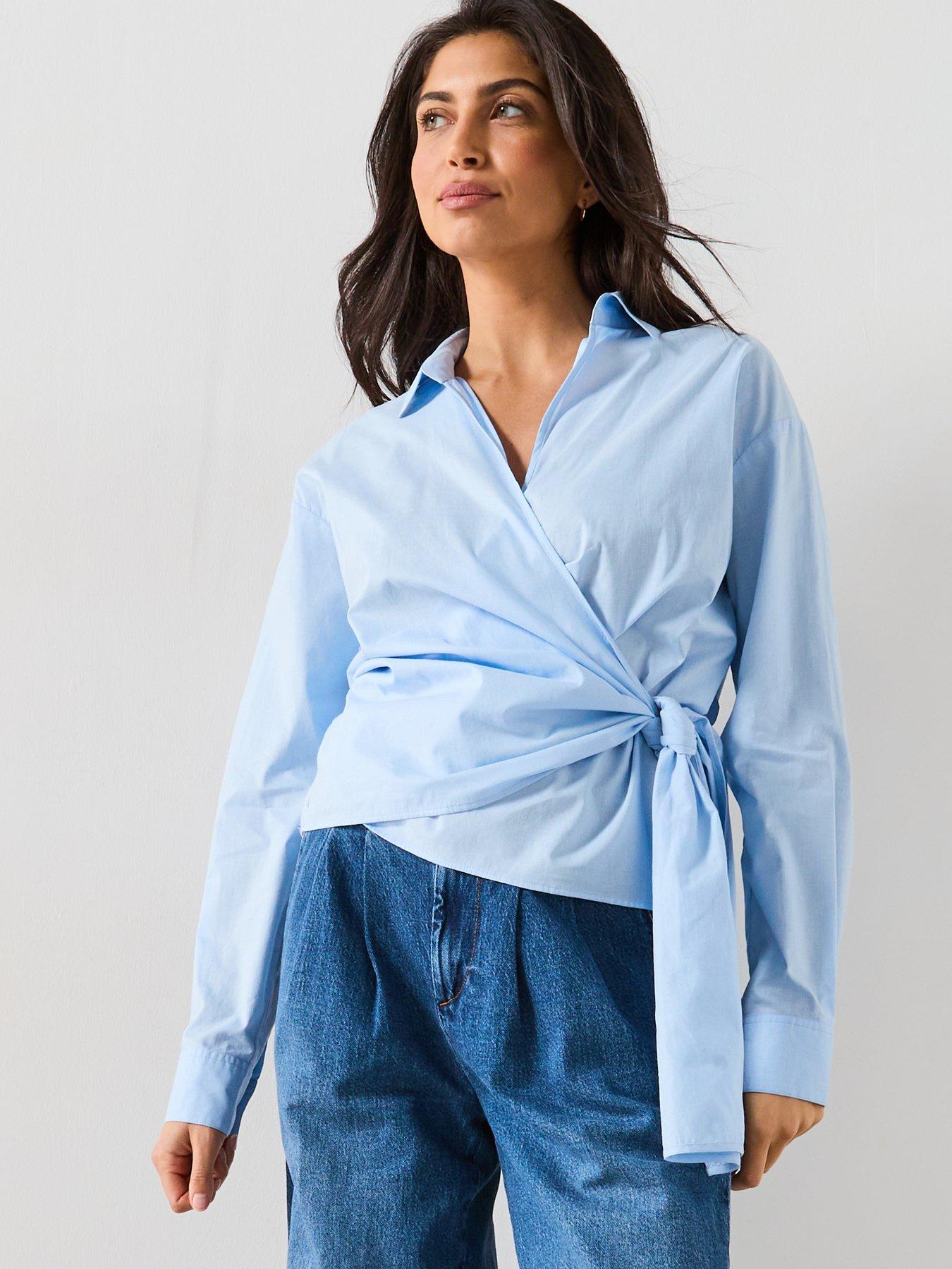 V by Very Stripe Tie Side Cotton Shirt - Blue | Very
