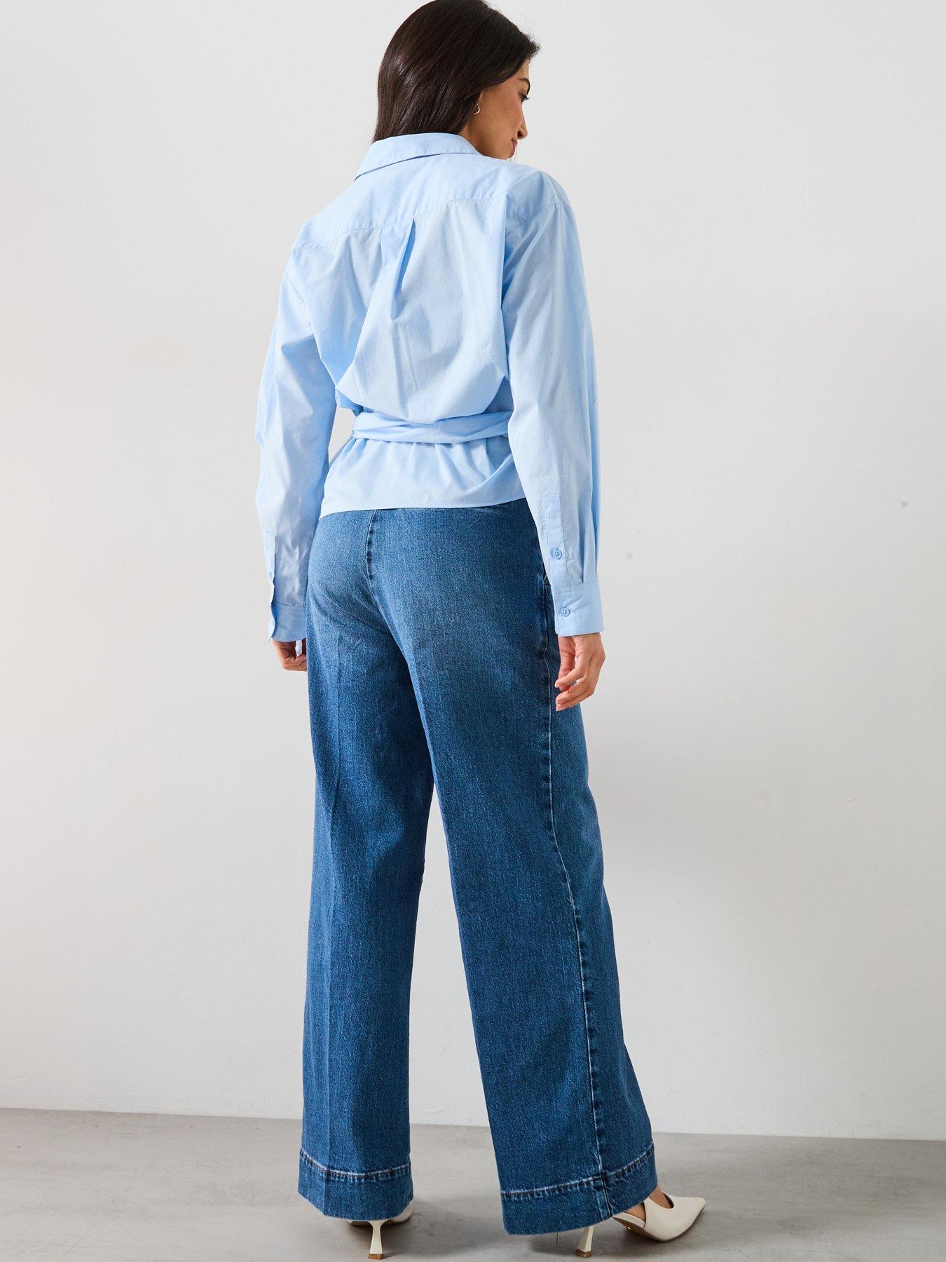 V by Very Stripe Tie Side Cotton Shirt - Blue | Very