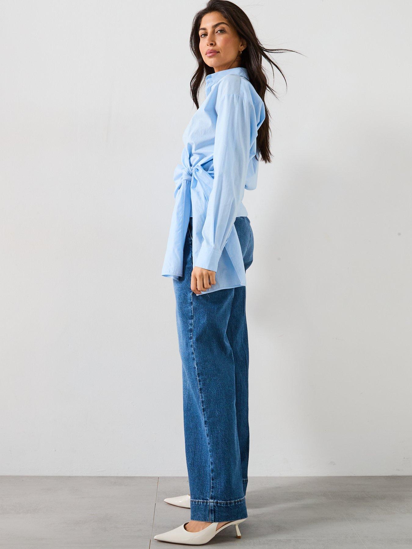 V by Very Stripe Tie Side Cotton Shirt - Blue | Very