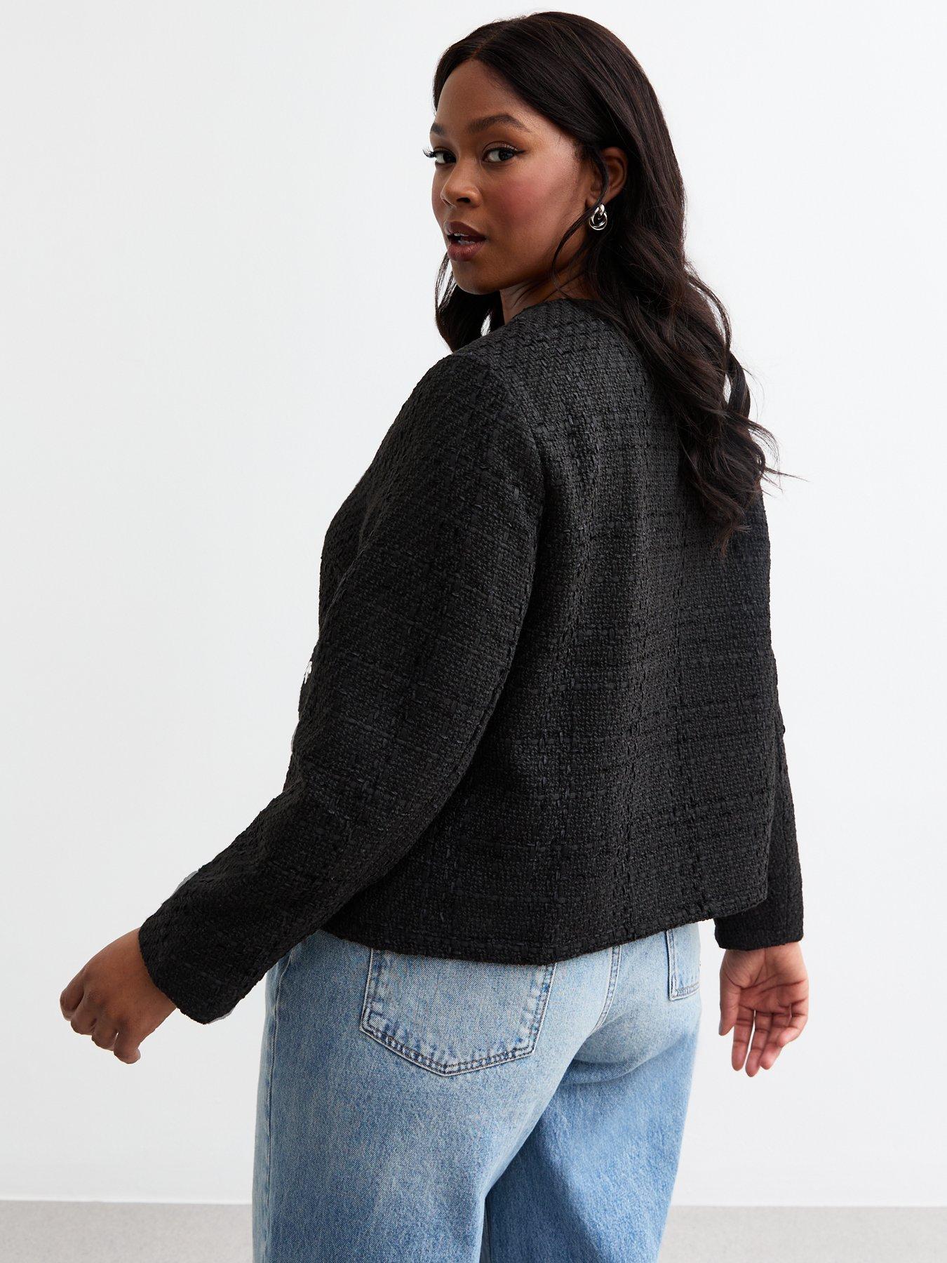 New Look Curves Bouclè Cropped Jacket - Black | Very