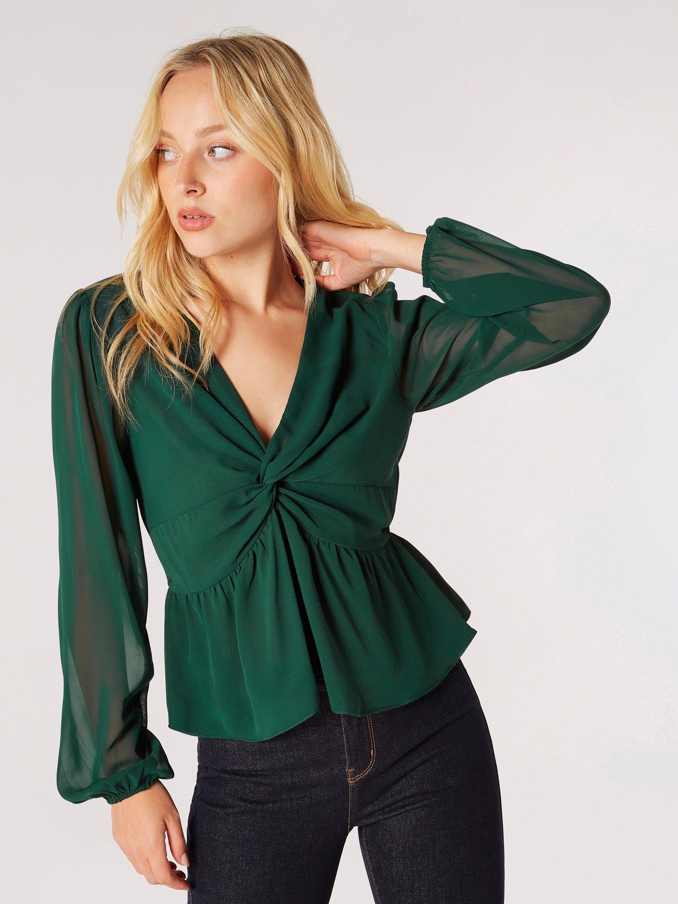 Apricot Front Twist Long Slv Chiffon Top | Very