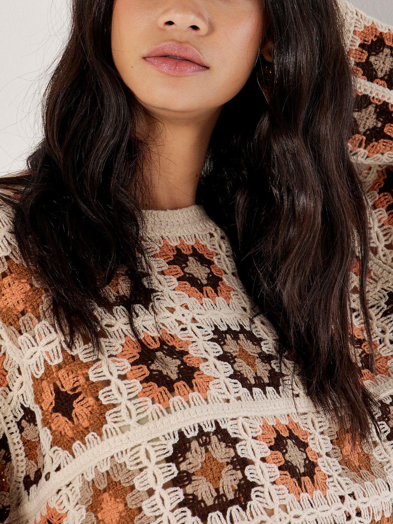 Apricot Crochet Squares Boxy Jumper | Very